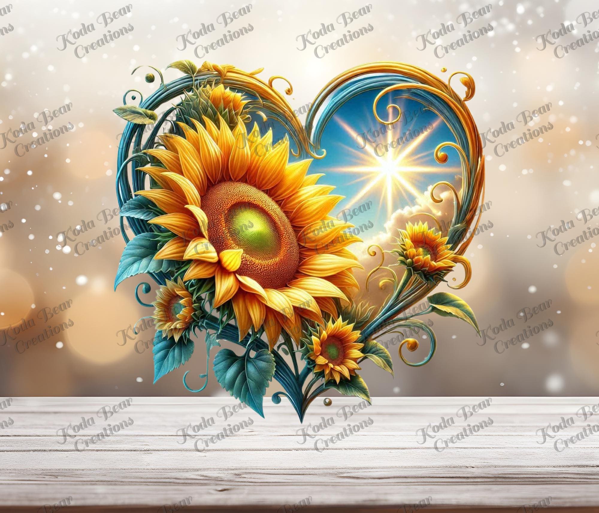 Sunflower Heart UV DTF Decal – Koda Bear Creations